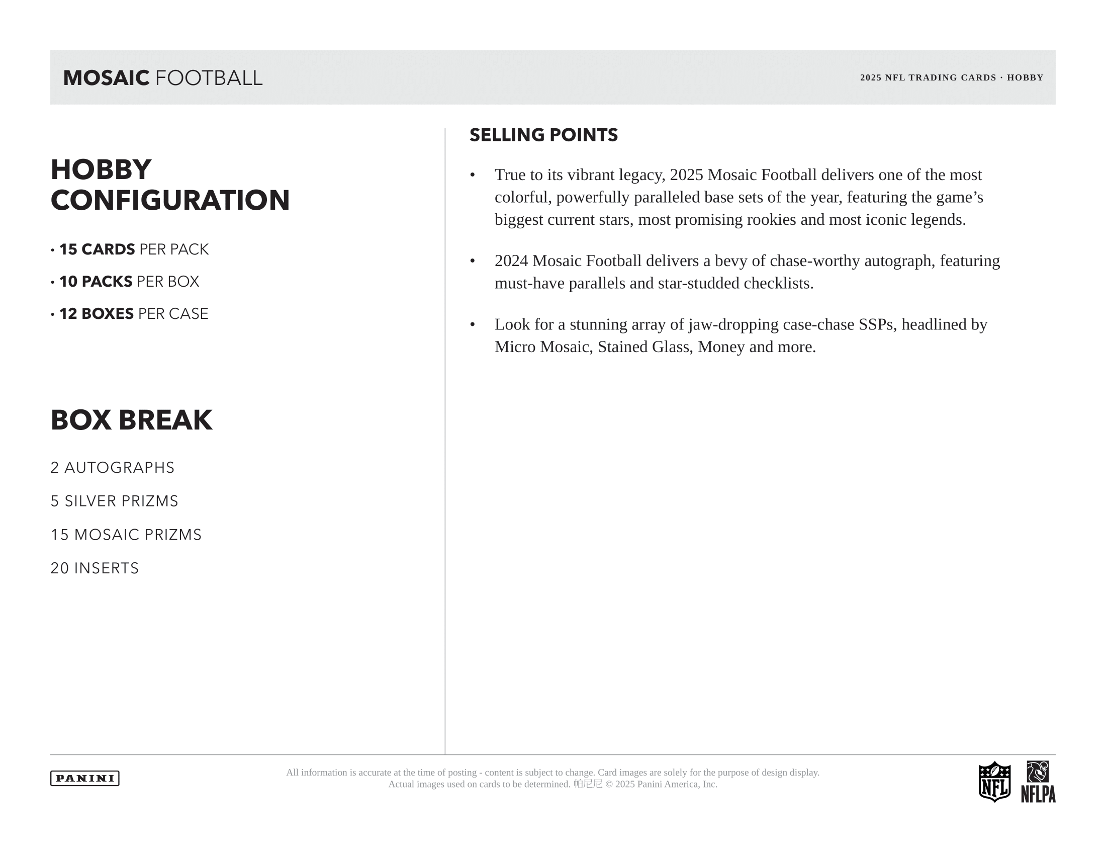 Panini - 2025 Mosaic American Football (NFL) - Hobby Box – The Card Vault