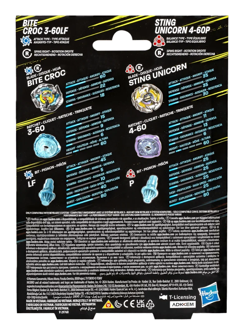 Beyblade X - Dual Pack Set - Bite Croc 3-60LF and Sting Unicorn 4-60P